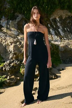 Free People Asymmetrical Tube Top And Wide-leg Pant Set - Black