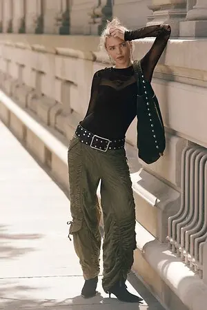 Free People Studded Leather Hip Belt Black