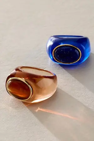 Free People Studio Resin Ring Navy