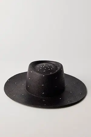Free People Eleganica Tropical Noche Wide Brim Panama Hat - Black