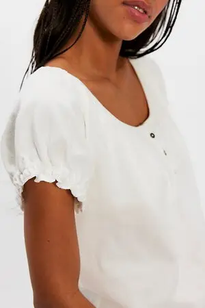 We The Free Puffed Sleeve Henley Tee - Clean Ivory