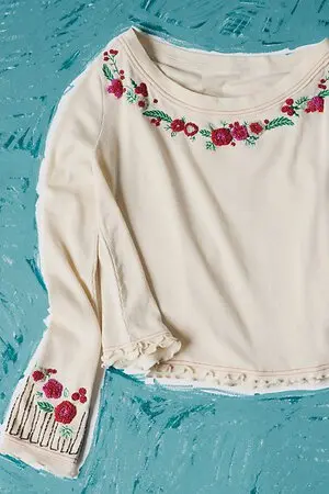 Free People Carter Long Sleeve Top With Embroidery