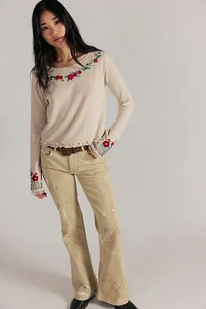 Free People Carter Long Sleeve Top With Embroidery