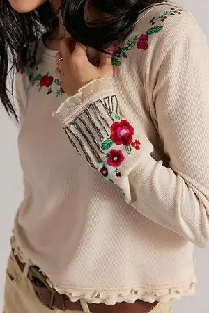 Free People Carter Long Sleeve Top With Embroidery