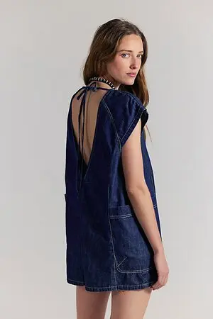 Free People Denim V-neck Romper