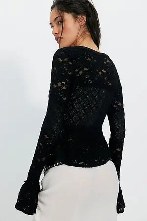 Free People Sheer Lace Flared Long Sleeve Top
