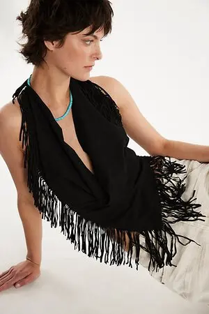 UNDERSTATED LEATHER Madi Fringe Halter Top - Black