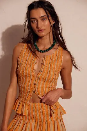 Free People Striped Cotton Poplin Set With Wide-leg Pants - Orange Combo
