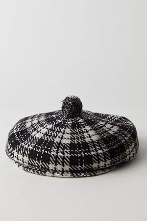 KANGOL Heritage Flat Cap With Pom Pom Detail - Black Check