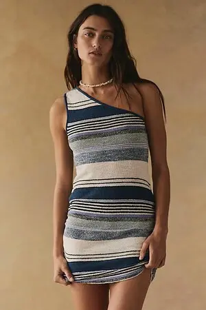 Free People One-shoulder Striped Sweater Mini Dress - Set Sail Combo