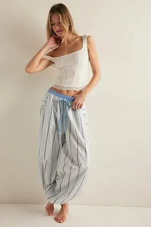 INTIMATELY Wide-leg Striped Lounge Pants - Chambray Combo
