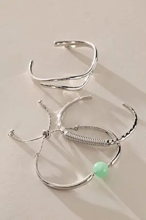 Free People Muse Stack Bangle Set - Silver/chocolate