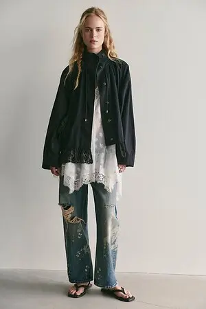 We The Free Outset Utility Jacket With Lace Trim - Black