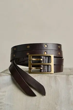 We The Free Double Buckle Studded Leather Belt - Espresso