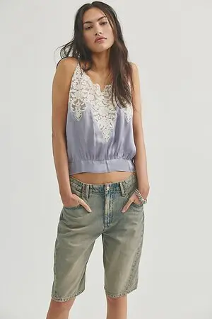 Free People Reya Lace Trim Silk Camisole - Peridust