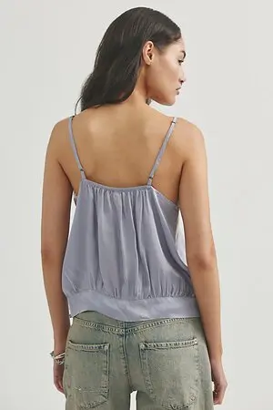 Free People Reya Lace Trim Silk Camisole - Peridust