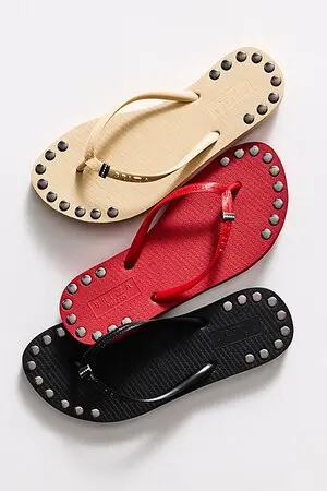 BRIZZA AREZZO Embellished Thong Sandals - Black
