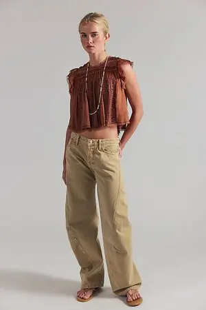 Free People Sun Drenched Lace Blouse - Nutmeg
