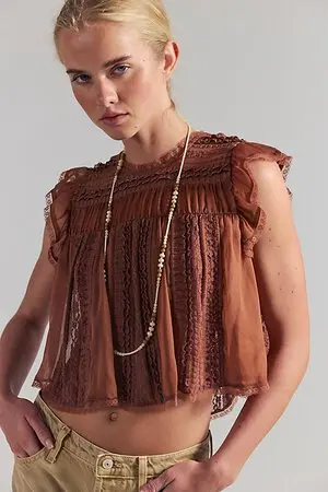 Free People Sun Drenched Lace Blouse - Nutmeg