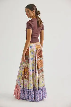 Free People Patchwork Floral Maxi Skirt