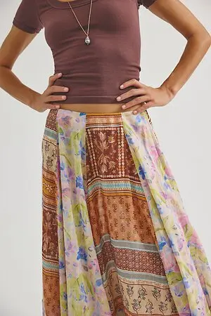 Free People Patchwork Floral Maxi Skirt