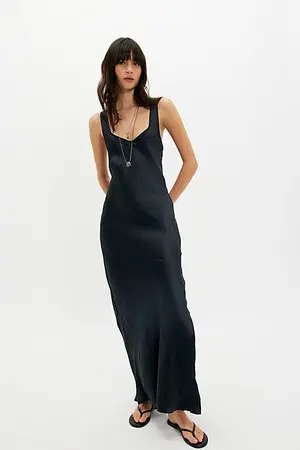 INTIMATELY Maxi Slip Dress With Thigh-high Slit - Black