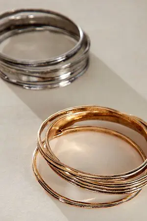 Free People Set Of Three Hammered And Oxidized Bangles - Silver