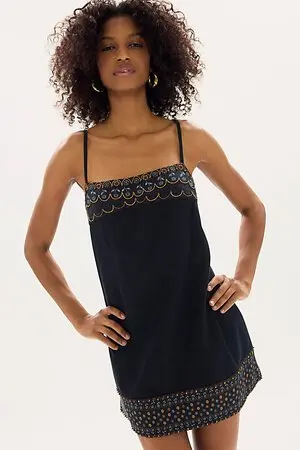 Free People Embroidered Trim Mini Dress