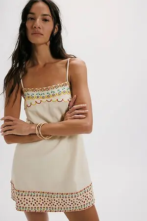 Free People Embroidered Trim Mini Dress