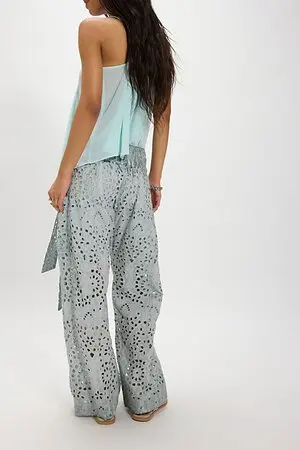 Free People Starry Skies Eyelet Pull-on Harem Pants - Blue Surf