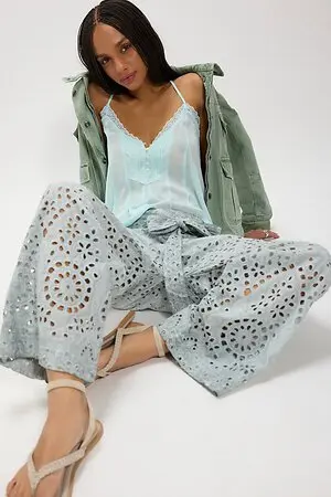 Free People Starry Skies Eyelet Pull-on Harem Pants - Blue Surf