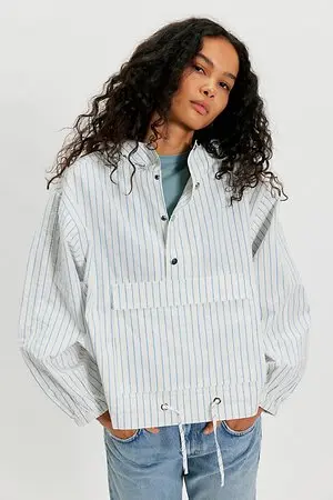 THE TINY BIG SISTER Striped Cotton-linen Blend Jacket