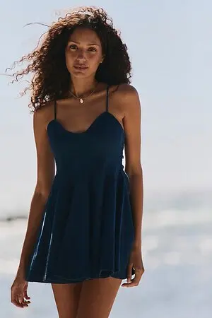 Free People Stretch Linen Mini Dress - Poseidon