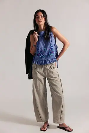 Free People Embroidered Ruffled Cotton Tank Top