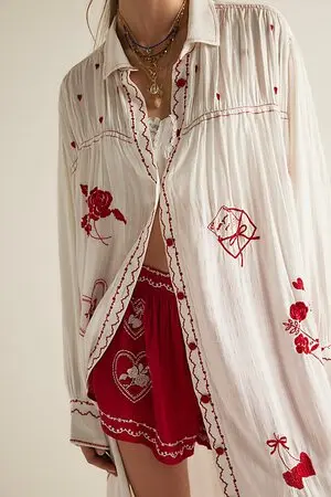 INTIMATELY Embroidered Maxi Shirt - Ivory Combo