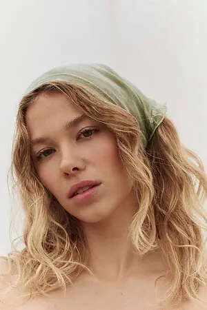Free People Sheer Embroidered Hair Scarf - Sage