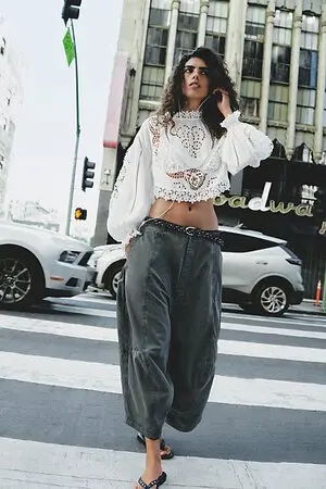 Free People Hannah Embroidered Cutwork Cropped Blouse