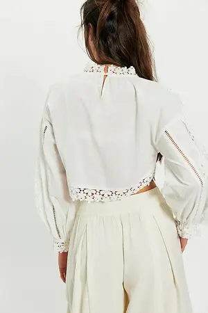 Free People Hannah Embroidered Cutwork Cropped Blouse