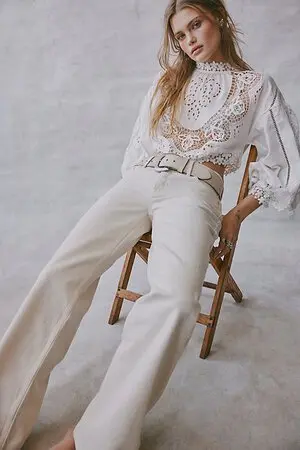 Free People Hannah Embroidered Cutwork Cropped Blouse