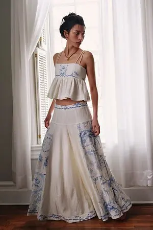 Free People Delft Dreams Linen-blend Babydoll Top And Wide-leg Pant Set