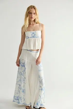 Free People Delft Dreams Linen-blend Babydoll Top And Wide-leg Pant Set