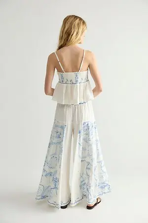 Free People Delft Dreams Linen-blend Babydoll Top And Wide-leg Pant Set