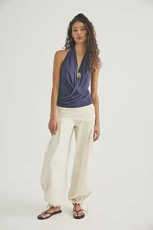 Free People Cupro Cowl Neck Halter Top - Navy