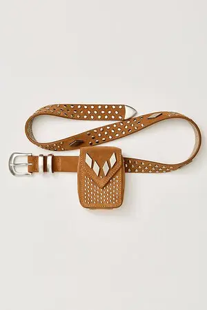 UNDERSTATED LEATHER Texas Rose Studded Suede Belt With Detachable Pouch - Saddle