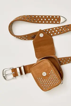 UNDERSTATED LEATHER Studded Suede Belt With Detachable Pouch