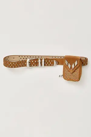 UNDERSTATED LEATHER Studded Suede Belt With Detachable Pouch
