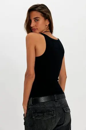 We The Free Ribbed Scoop Neck Tank Top - Black
