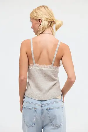 Free People Lace Trim Cashmere Tank Top - Frost