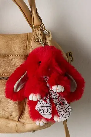 Free People Fluffy Rabbit Bag Charm With Bandana Detail - Red