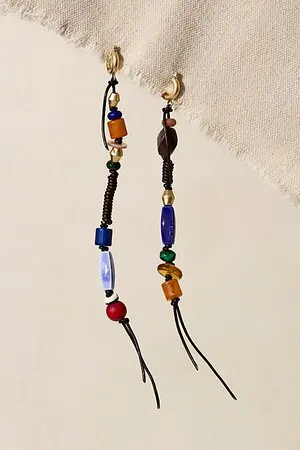 Free People Wilder Dangle Earrings With Mixed Beads And Leather Detail